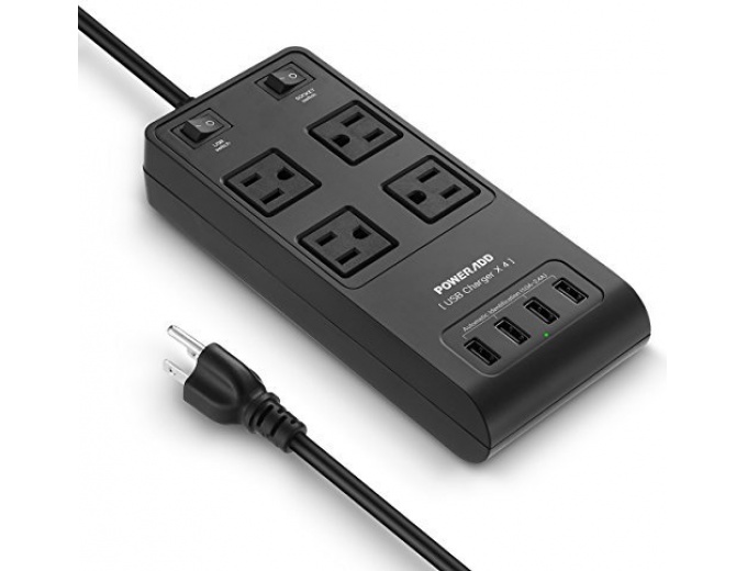 61% off Poweradd Surge Protector Power Strip (4 Outlets & 4 USB)